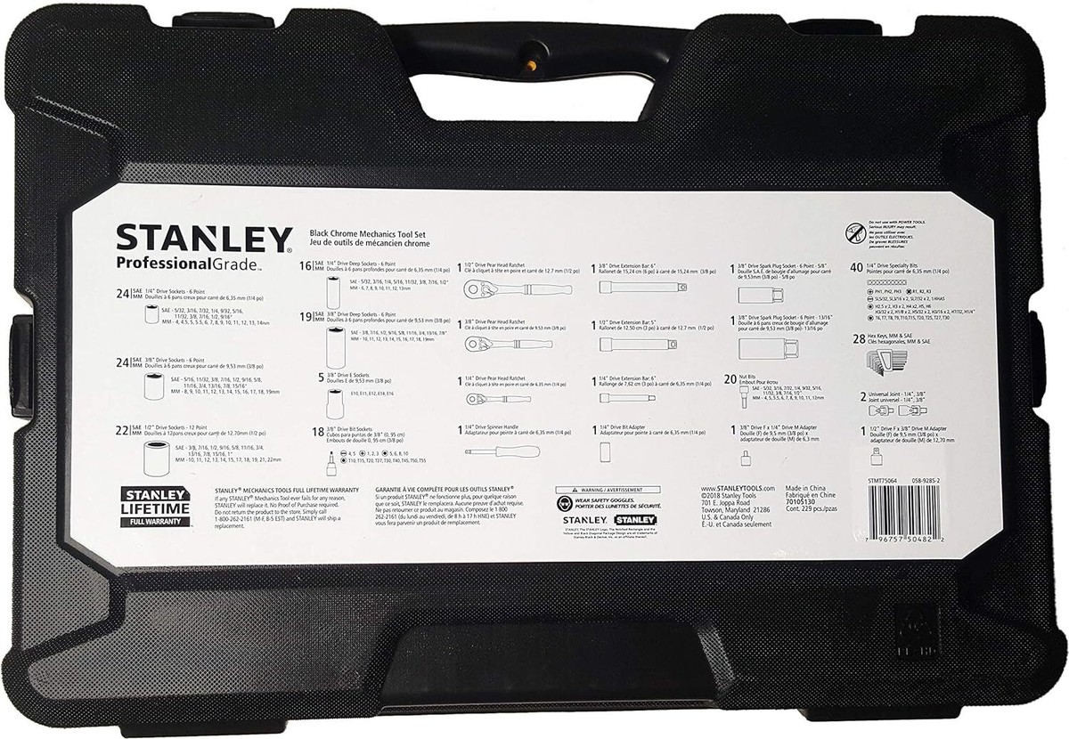 Stanley Professional Tool Stanley 201 PC Mechanics Tool Set Sockets
