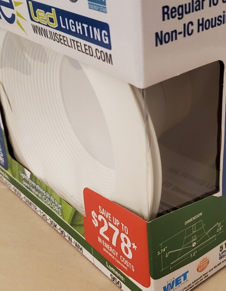 Elite REL637-950L-DIMTR-120-30K-90-W-WH 5/6" LED Retrofit Baffle Trim ...