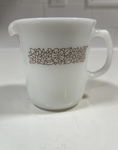 Vintage PYREX CREAMER CREAM PITCHER WOODLAND PATTERN Flowers Milk Glass ...