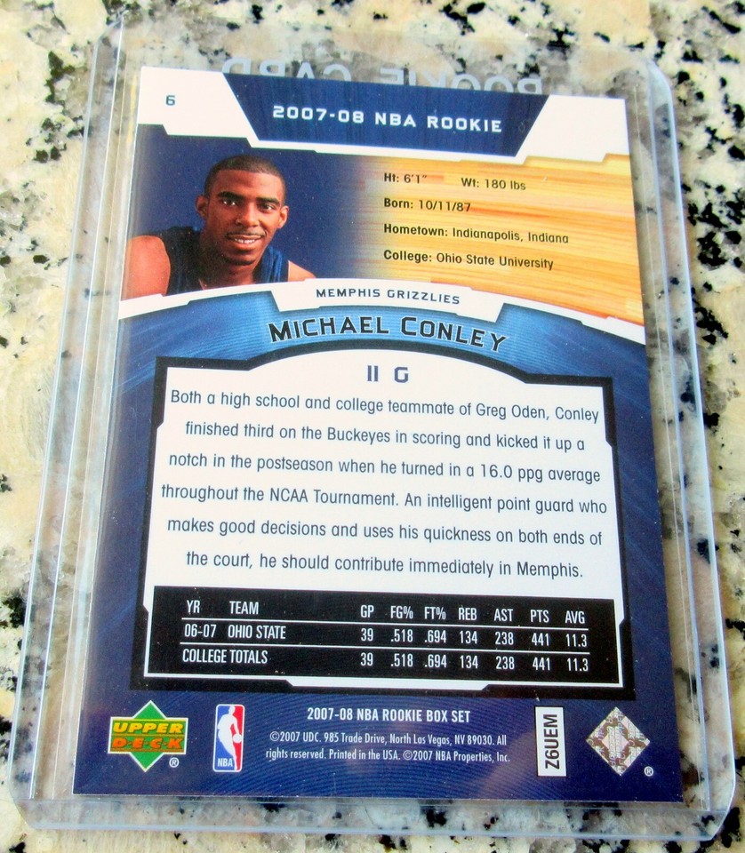 MIKE CONLEY JR. 2007 Upper Deck #1 Draft Pick Rookie Card RC Wolves🔥🔥🔥 ...