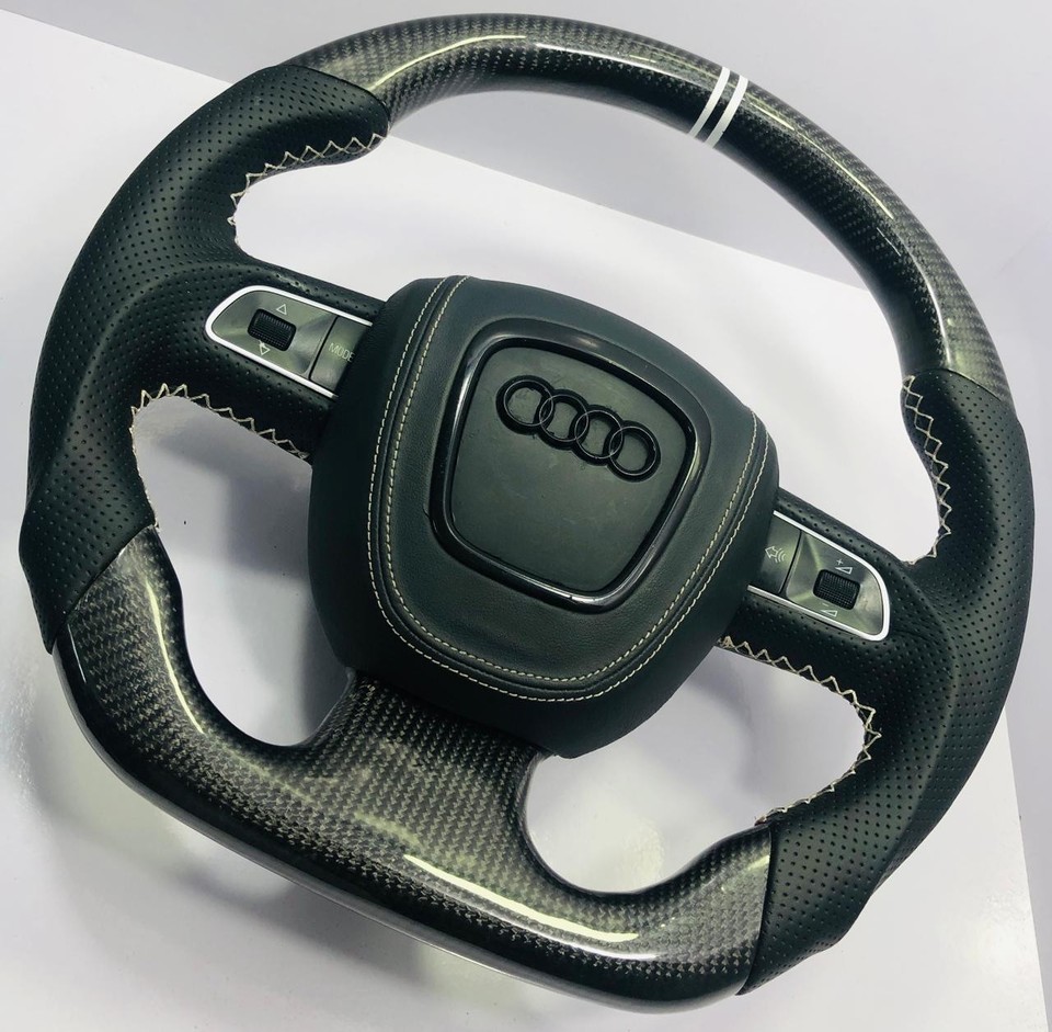 Audi A4/A5/A6 Sports Carbon Fiber Flat Bottom Steering Wheel S-Line ...
