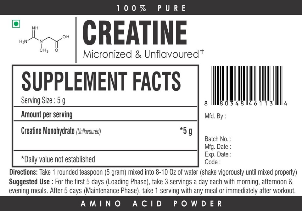 Micronized Creatine Monohydrate Unflavored Powder Muscle Growth ...