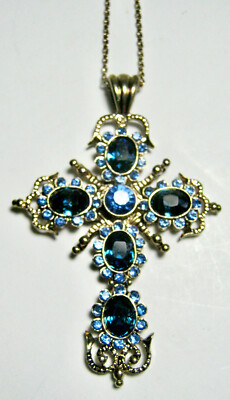 Marine Blue Rhinestone Cross Goldtone Metal Lt. Blue Rhinestones ...