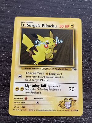 LT SURGE’S PIKACHU COMMON - POKÉMON 81/132 GYM HEROES PROCHE DU NEUF/NM ...