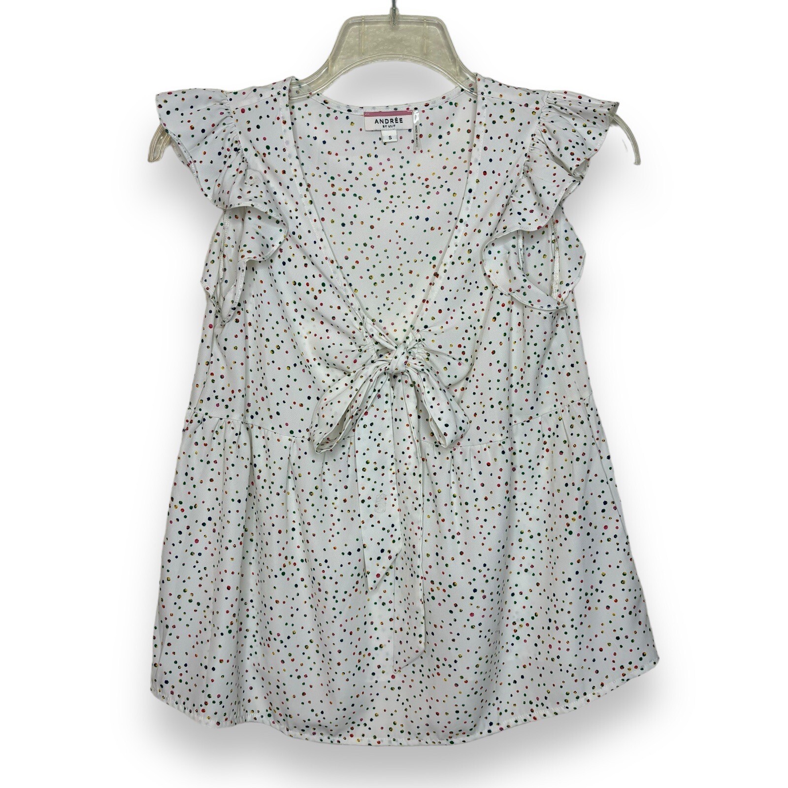 Andree by Unit Womens Small Cap Sleeve Baby Doll Blouse White Polka Dot ...