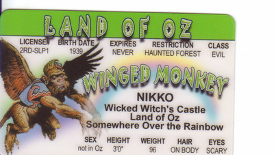 Nikko Flying Monkey Wizard of OZ novelty plastic collectors card ...