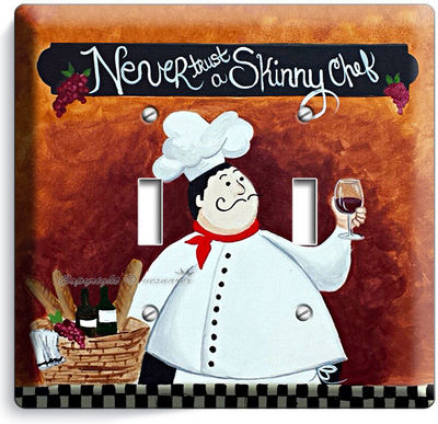 DRUNK FRENCH FAT CHEF DOUBLE LIGHT SWITCH WALL PLATES KITCHEN DINING ...