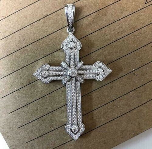 2Ct Lab Created Diamond Men's Cross Pendant 14k White Gold Finish | eBay