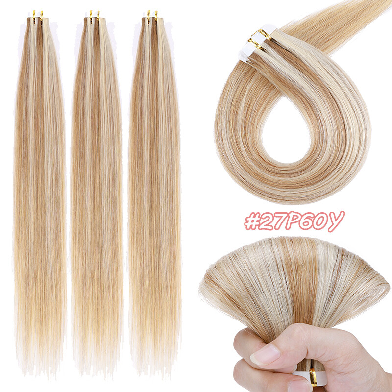 THICK Real Remy Tape in Skin Weft Human Hair Extensions Full Head Ombre ...