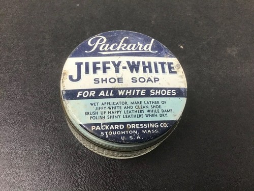 Packard Jiffy White Shoe Soap Advertising Tin/ Glass Jar Shoe-Shine ...