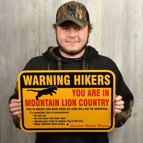 MOUNTAIN LION WARNING SIGN woods hiking hunting 12x18 sturdy aluminum ...
