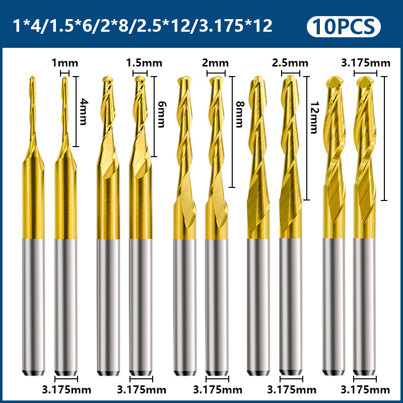 XCAN Carbide CNC Spiral Router Bit Ball Nose End Mill 2 Flute Milling ...