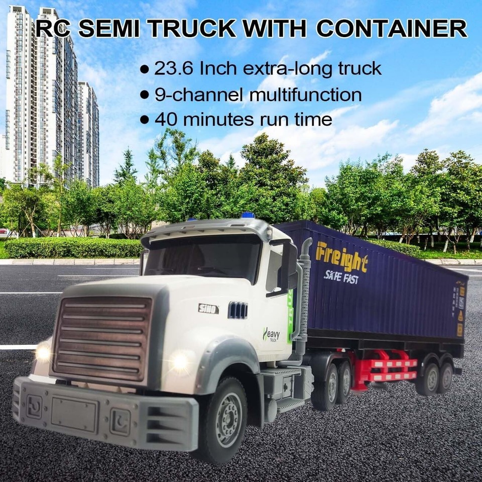 Remote Control Semi Truck with Trailer - 23.6 Inch 9-Channel RC Semi ...