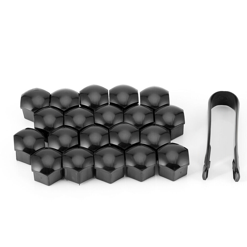 17mm BLACK GLOSS ALLOY WHEEL NUT BOLT COVERS CAPS UNIVERSAL SET FOR All ...