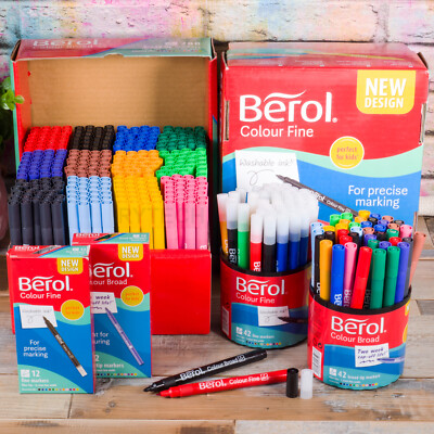 Berol Assorted Colour Broad Or Fine Felt Tip Colouring Drawing Pens Art ...