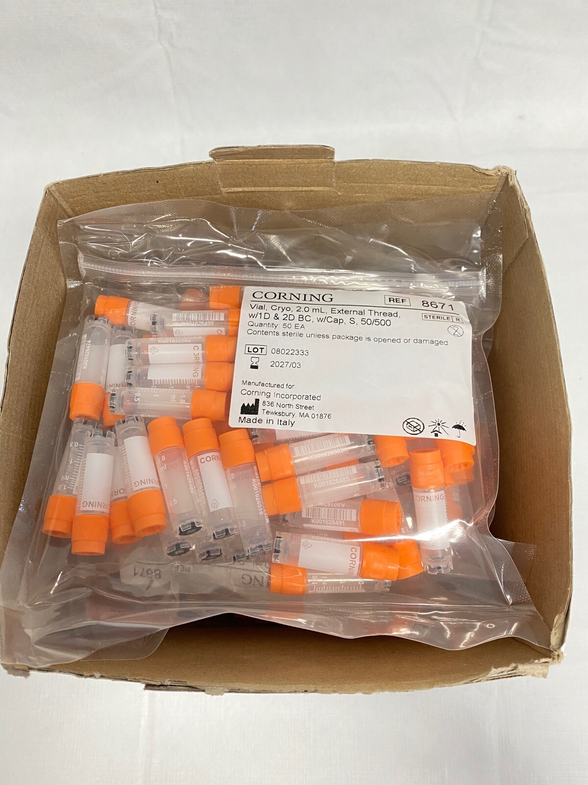 (500/Cs) CORNING 2mL PP Cryogenic Vials 2D Barcode External Thread PE Caps 8671 | eBay