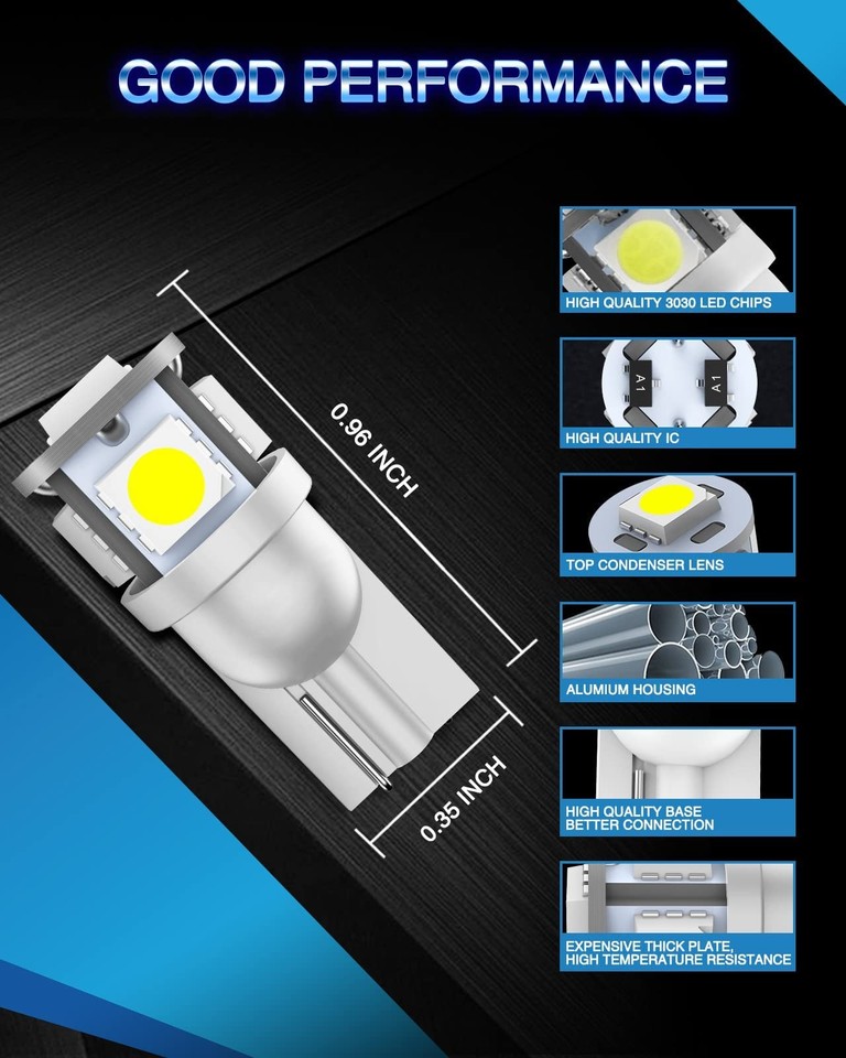 194 LED Bulb 6000K White 168 T10 2825 W5W 5SMD Replacement Bulbs for ...