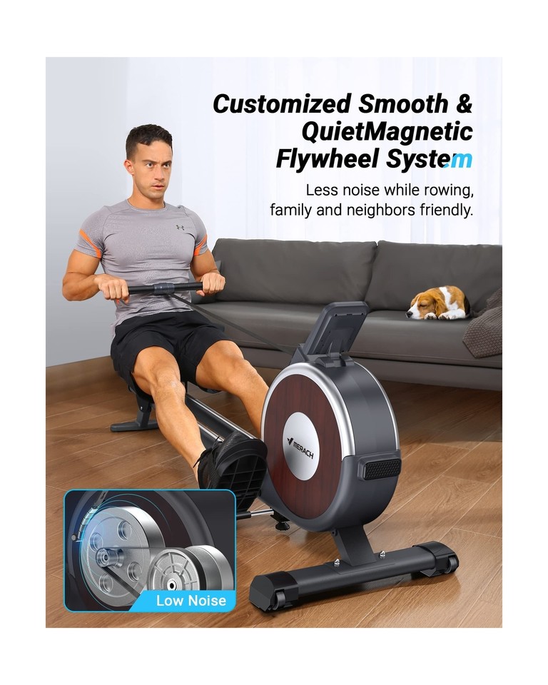 Rowing Machine, MERACH Bluetooth Magnetic Rower Machine with Dual Slide ...