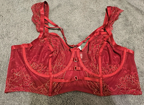 Torrid Cap Sleeve Strappy Mesh and lace Red and Gold Bralette / Bra ...