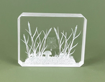 VTG Ronald Fox 78 Signed Reverse Etched Lucite Block Sculpture Spider ...