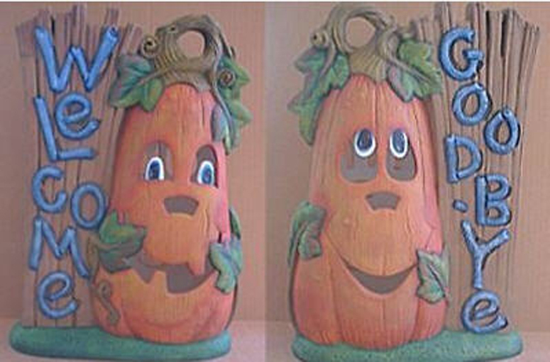 Ceramic Bisque~ Ready to Paint~Welcome/Goodbye Pumpkin Greeter electric ...