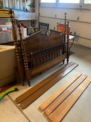 Ethan Allen Nutmeg Maple Full Size Four Poster Pediment Bed Model 5612 ...