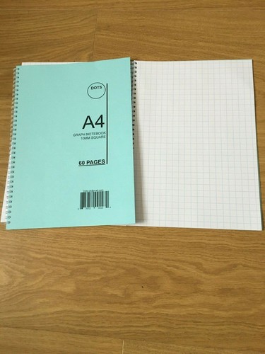 A4 Graph Paper 10mm 1cm Squared Note Book Wire Bound 60 Pages, 10MM ...