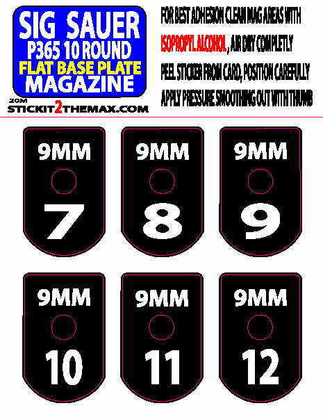 FITS SIG P365 10&15 ROUND NUMBERED FACTORY FLAT BASE PLATE STICKERS ...