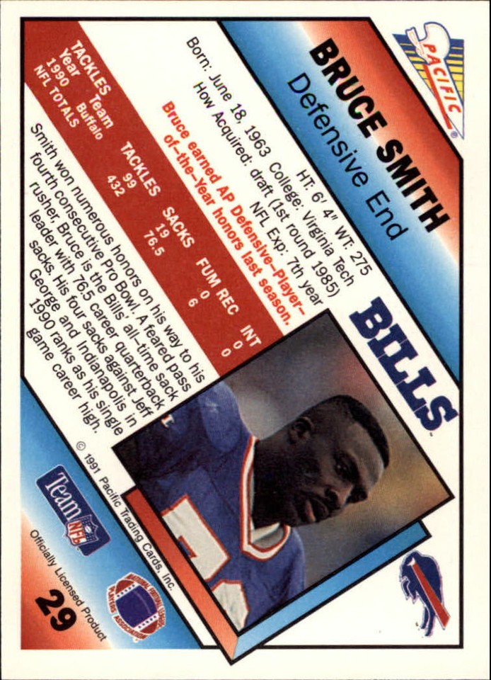 1991 Pacific Football Card #29 Bruce Smith | eBay