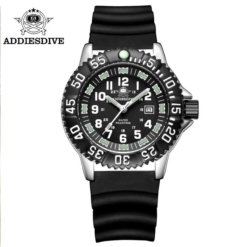 44MM ADDIESDIVE Military Quartz Dive Watch Men Silicone Waterproof ...