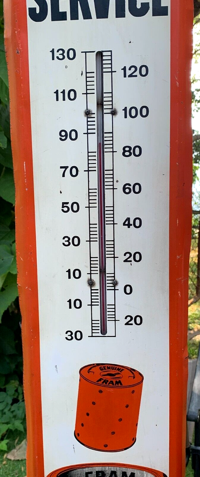 Vintage Metal Fram Filter Thermometer Sign Oil Gas Great Graphics 39 in ...