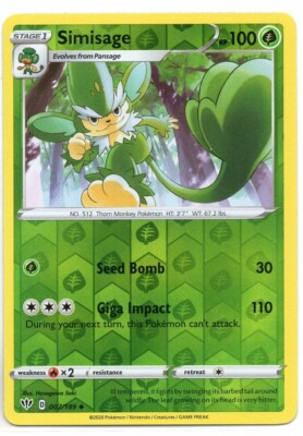 Simisage Reverse Holo Pokemon TCG Card 007/189 | eBay