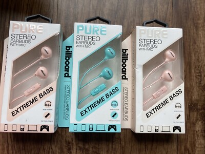 Billboard Pure Stereo Earbuds w/ Mic Extreme Bass 3.5mm Plug - NEW 3 ...