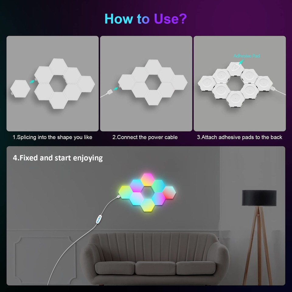 12-Pack Hexagon Light Panels – Smart RGB LED Wall Lights B. Multicolor ...