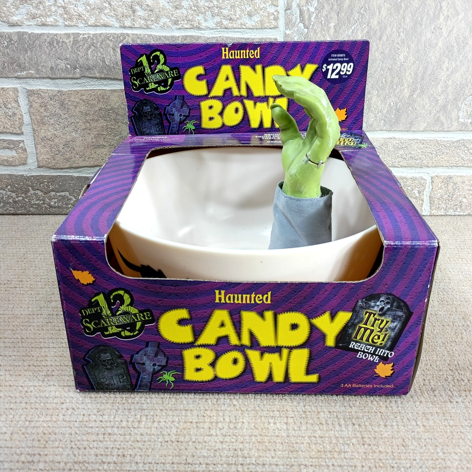 VTG NEW Gemmy Haunted Candy Bowl Frankenstein Hand Dept 13 Scareware ...