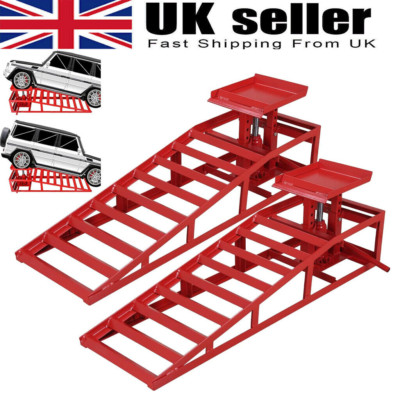 2 x Heavy Duty Metal Car Ramp Lift Height Adjustable 2Ton Hydraulic ...