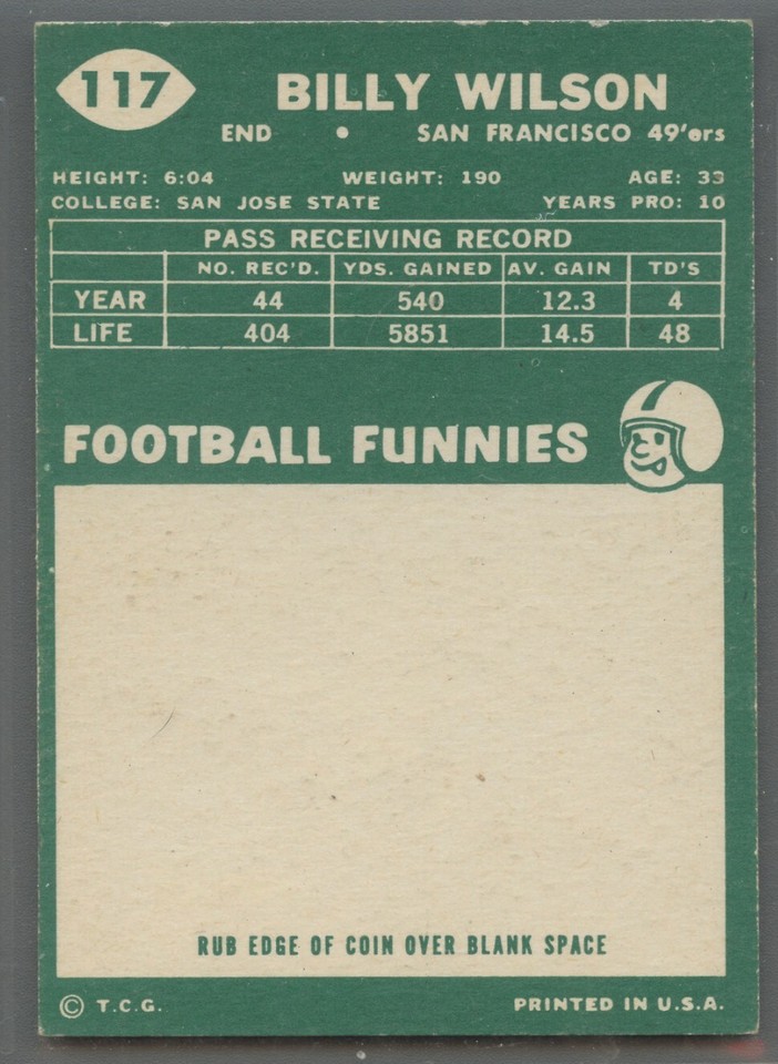 1960 Topps #117 Billy Wilson San Francisco 49ers | eBay