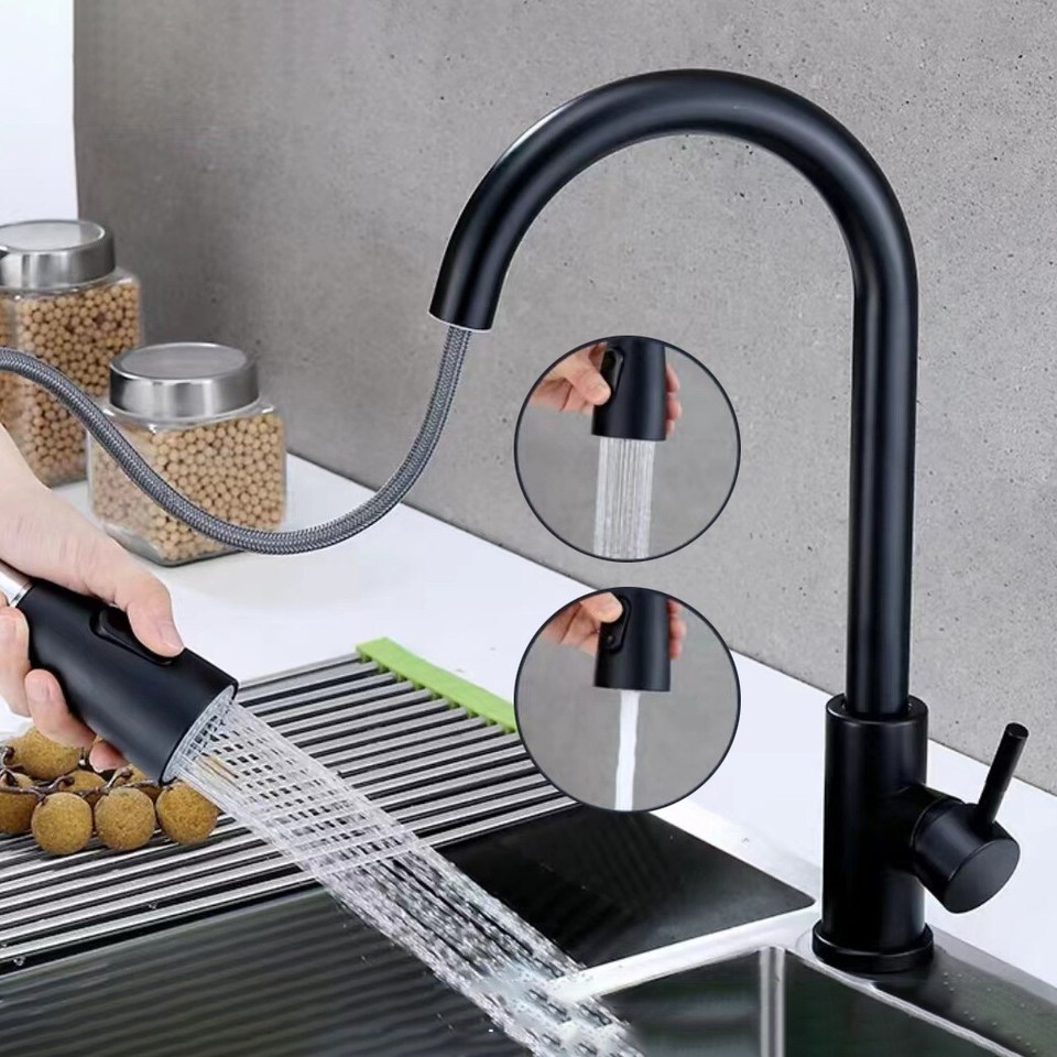 Stainless Steel Kitchen Taps Sink Mixer Pull Out Spray Tap Single ...