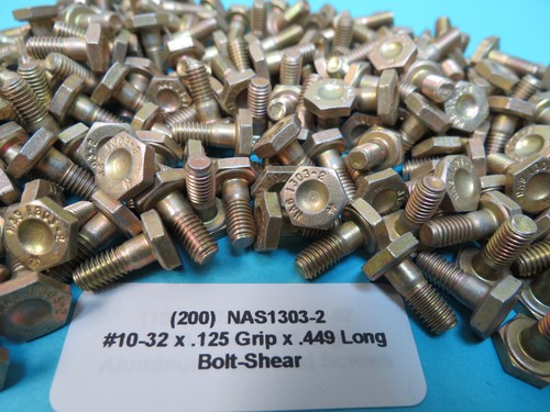 (200 each) NAS1303-2 Aircraft Aerospace Shear Bolts 3/16” #10-32 x 15/ ...