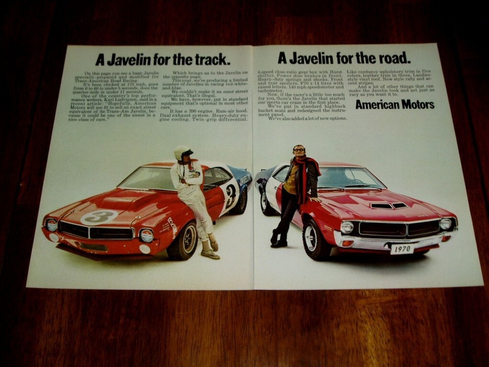 1970 AMC JAVELIN ORIGINAL AD *sst/vtg/390 v8 engine/grille/emblem/decal ...