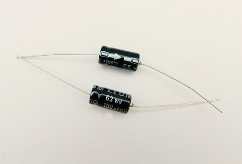 100uF 65V Axial Capacitor pair for Valve Tube or Transistor Amplifier x ...
