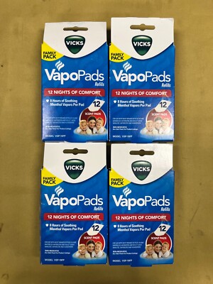 4 New Vicks VapoPads Refills Family Pack - 12 Scent Pads Each Box ...