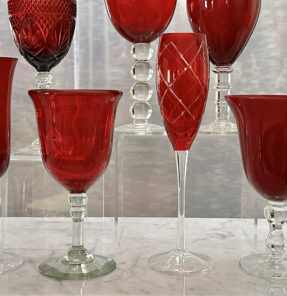 Ruby Red Water Glasses Wine Glasses Mixed Set Various Sizes and Maker ...