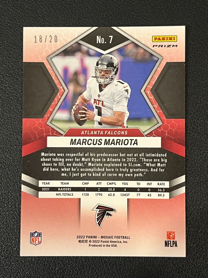 Marcus Mariota 2022 Mosaic Football Pink No Huddle /20 Falcons | eBay