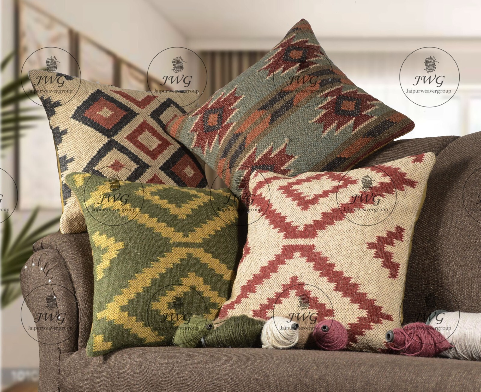 4 Set of 45cm Designer Jute Pillowcase, Bench Cushion Cover, Floor ...