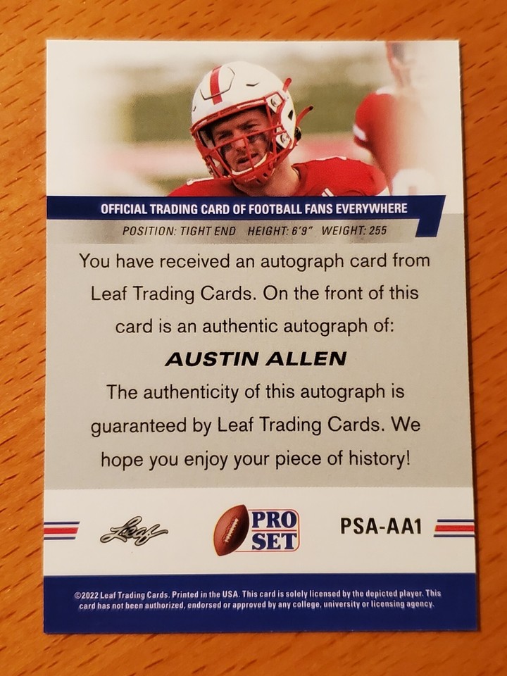 2022 Leaf Pro Set Rookie Auto White #PSAAA1 Austin Allen Nebraska | eBay