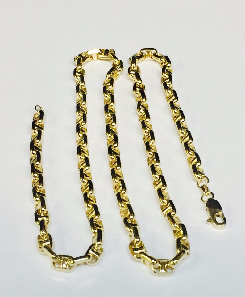 14k Yellow Gold Anchor Mariner Chain Link Necklace 5 MM 15.5 grams 24 ...