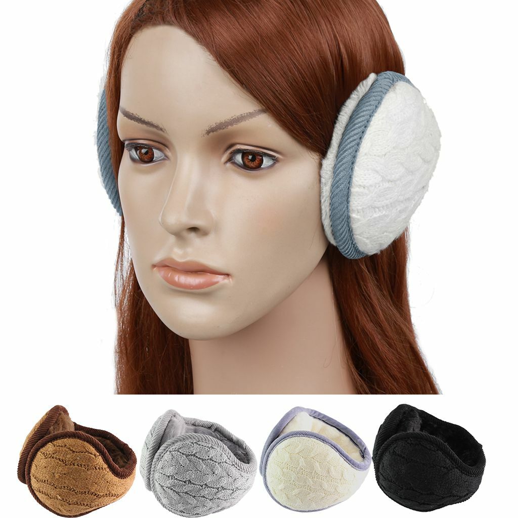 Men Women Ear Muffs Winter Ear Warmers Fleece Knitted Wrap Around ...