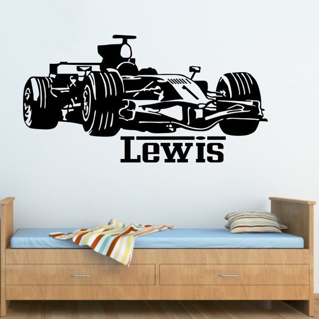 Personalised any name boys RACING CAR F1 wall sticker DECAL DECOR kids ...
