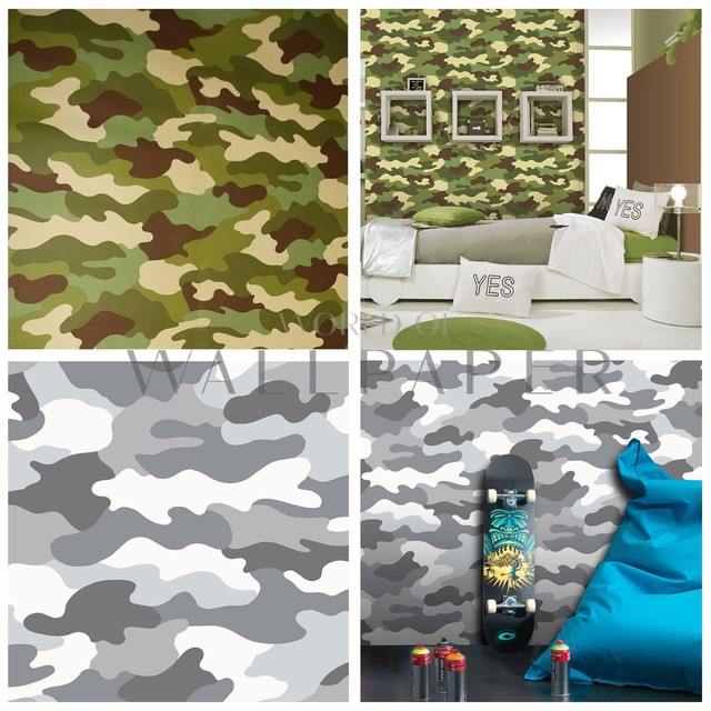 Grey Camouflage Wallpaper Army Military Bedroom for sale online | eBay